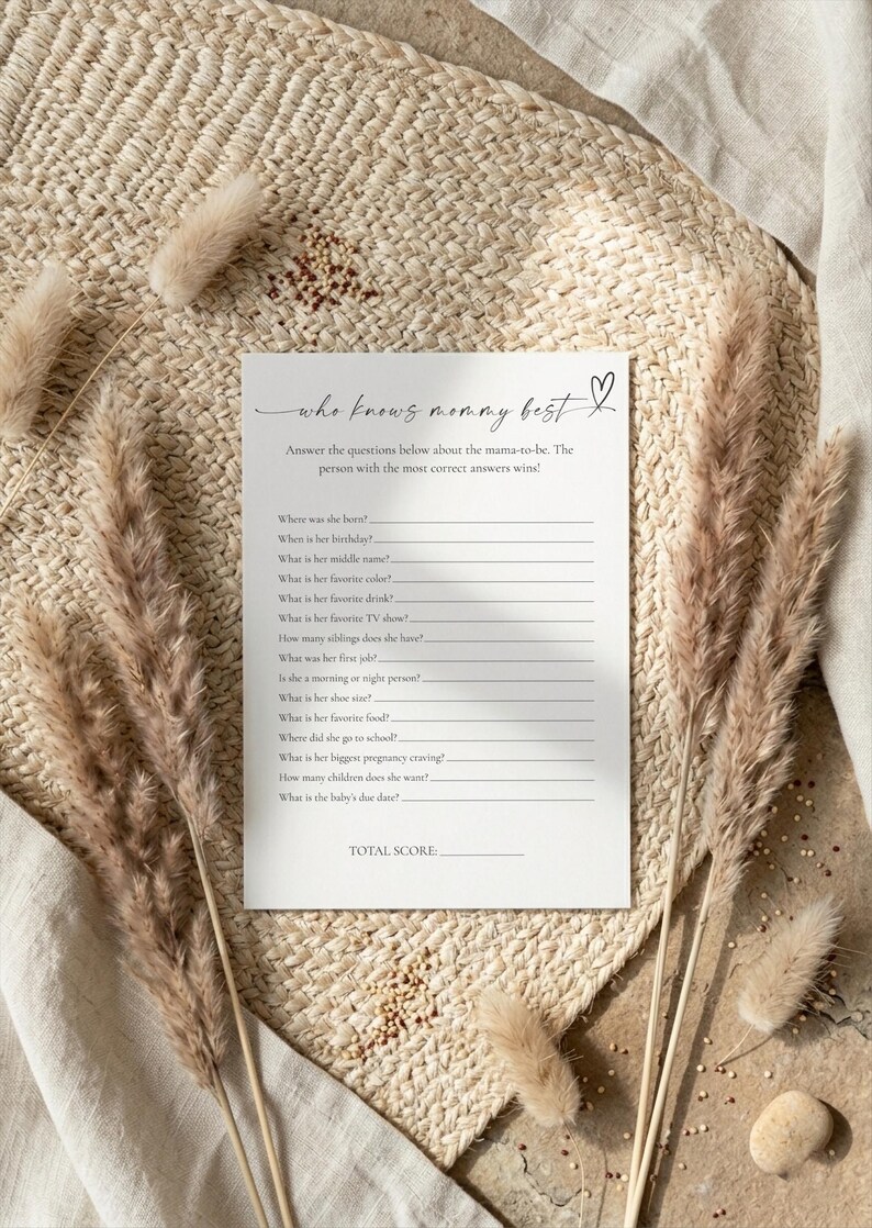 Who Knows Mommy Baby Shower Game, Minimalist Activity, Modern Gender ...