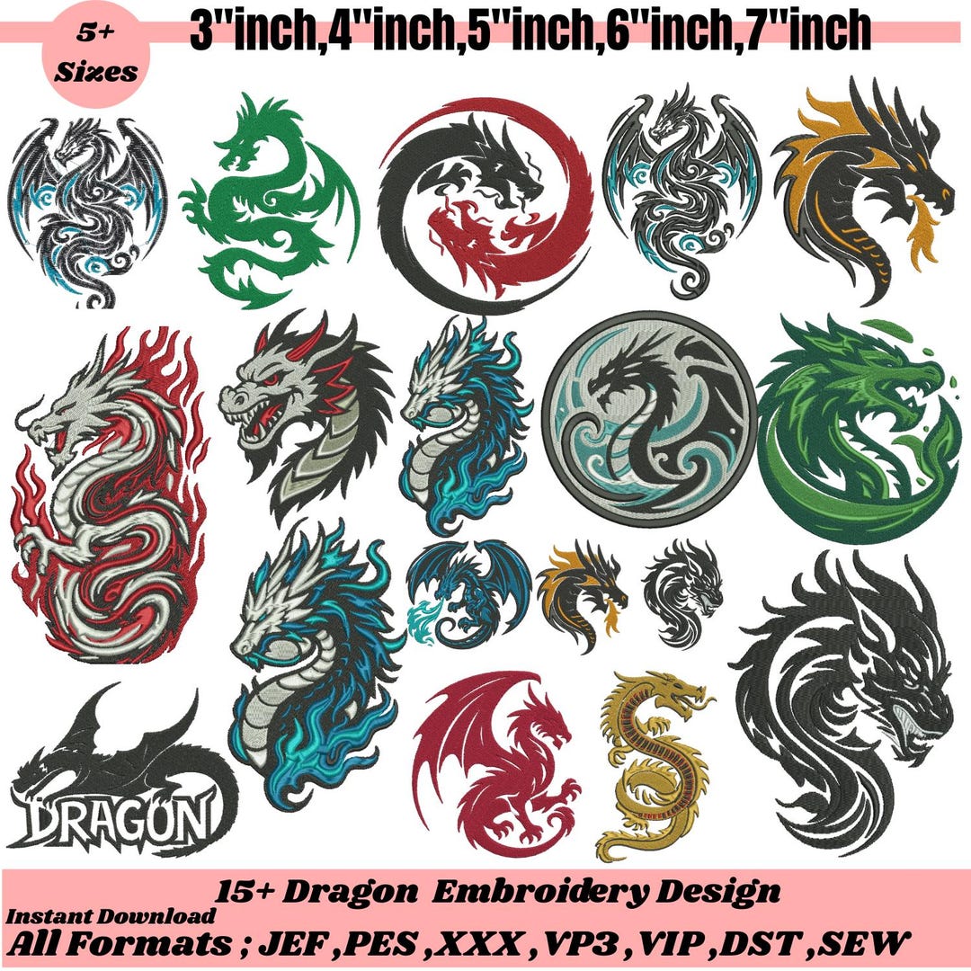 Mystical Dragon Machine Embroidery Design Dragon Embroidery Design ...