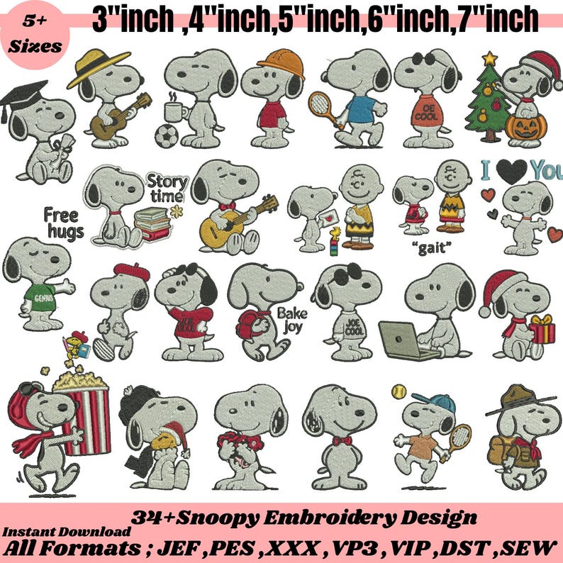 Cute Snoopy Machine Embroidery Designs Bundle Fall Snoopy Embroidery ...