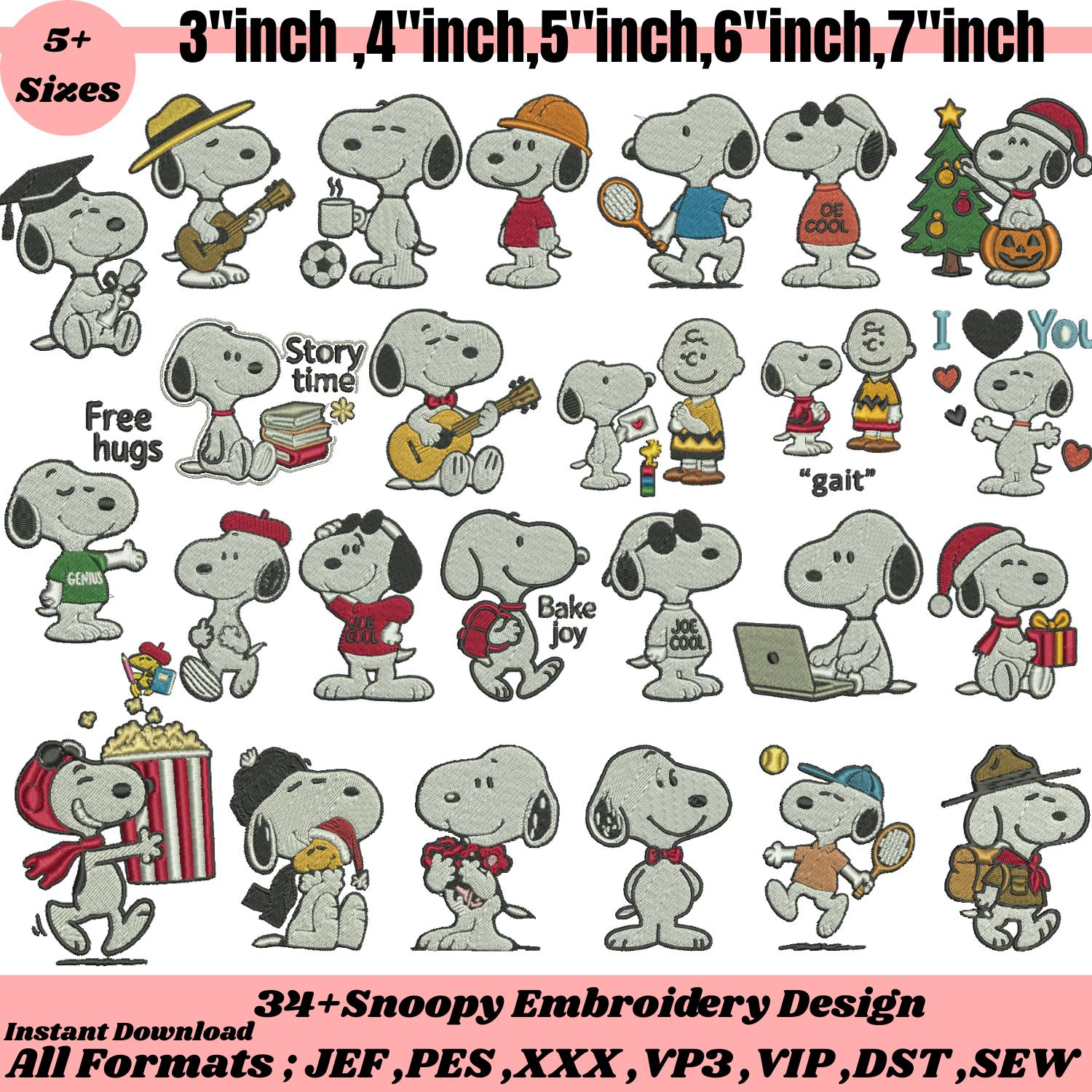 Cute Snoopy Machine Embroidery Designs Bundle Fall Snoopy Embroidery ...