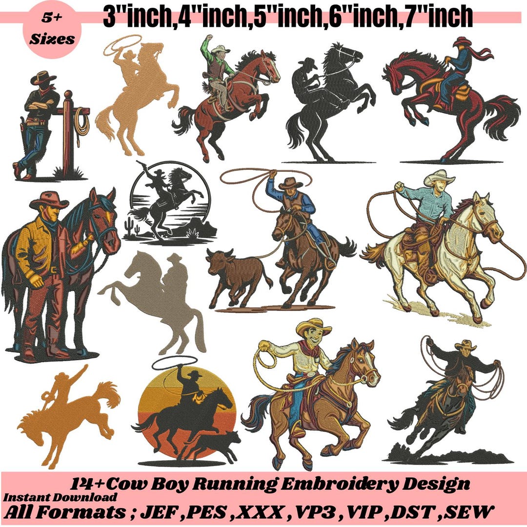 Cowboy Running Machine Embroidery Design Cowboy Embroidery Design ...