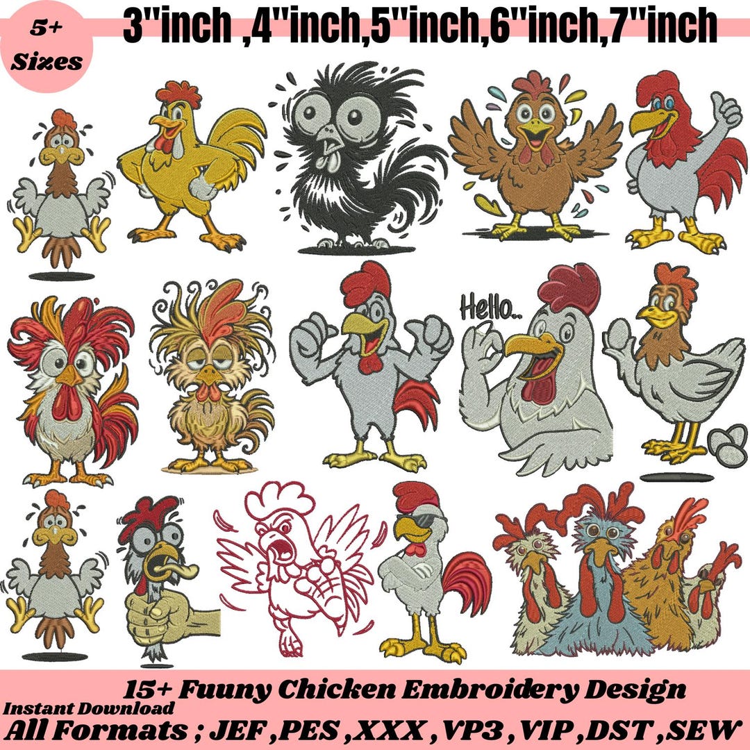 Crazy Chickens Machine Embroidery Designs Funny Chicken Embroidery ...