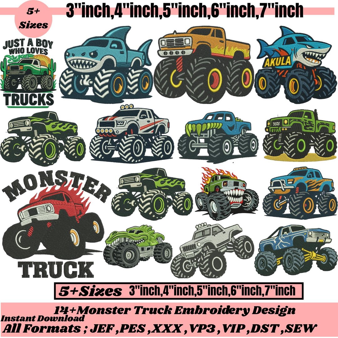Monster Truck Machine Embroidery Designs Dino Monster Truck Embroidery ...