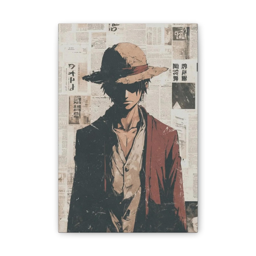 Newspaper Style Luffy Portrait, Monkey D. Luffy Print Texture Art | One ...
