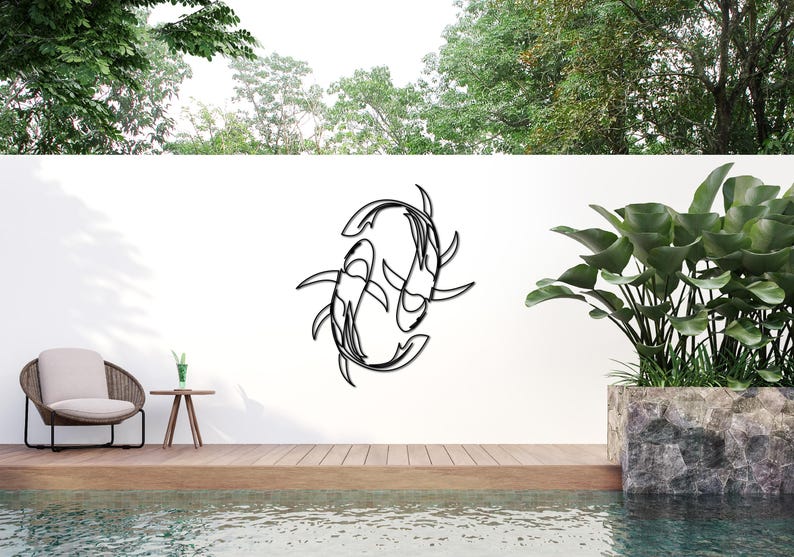 Koi Fish Metal Wall Art, Minimalist Line Art Fish Decor, Zen Bathroom ...