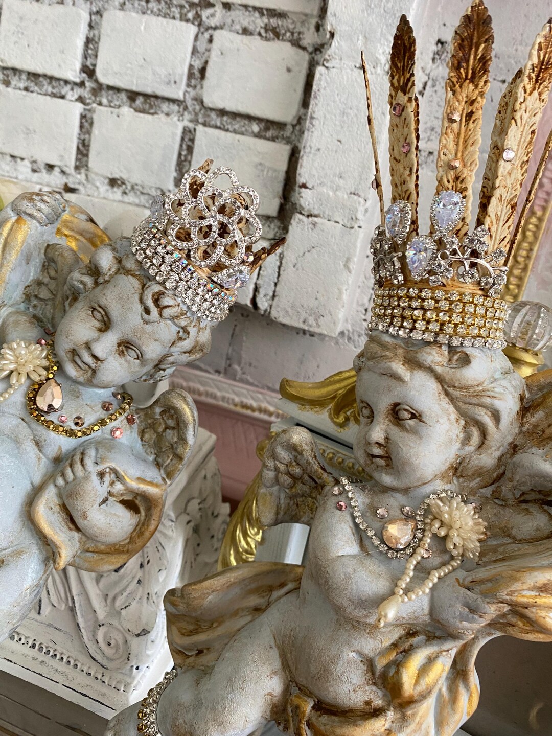 A Pair of Crowned Wall Cherubs, Rhinestones, Nordic Cherub Wall ...