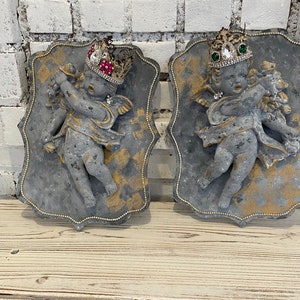 A Pair of French Nordic Cherub Wall Plaques, Crowned Cherub Wall ...