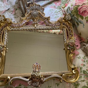 Sparkly Princess Vanity Wall Mirror, Rhinestones, Crowned Vintage ...