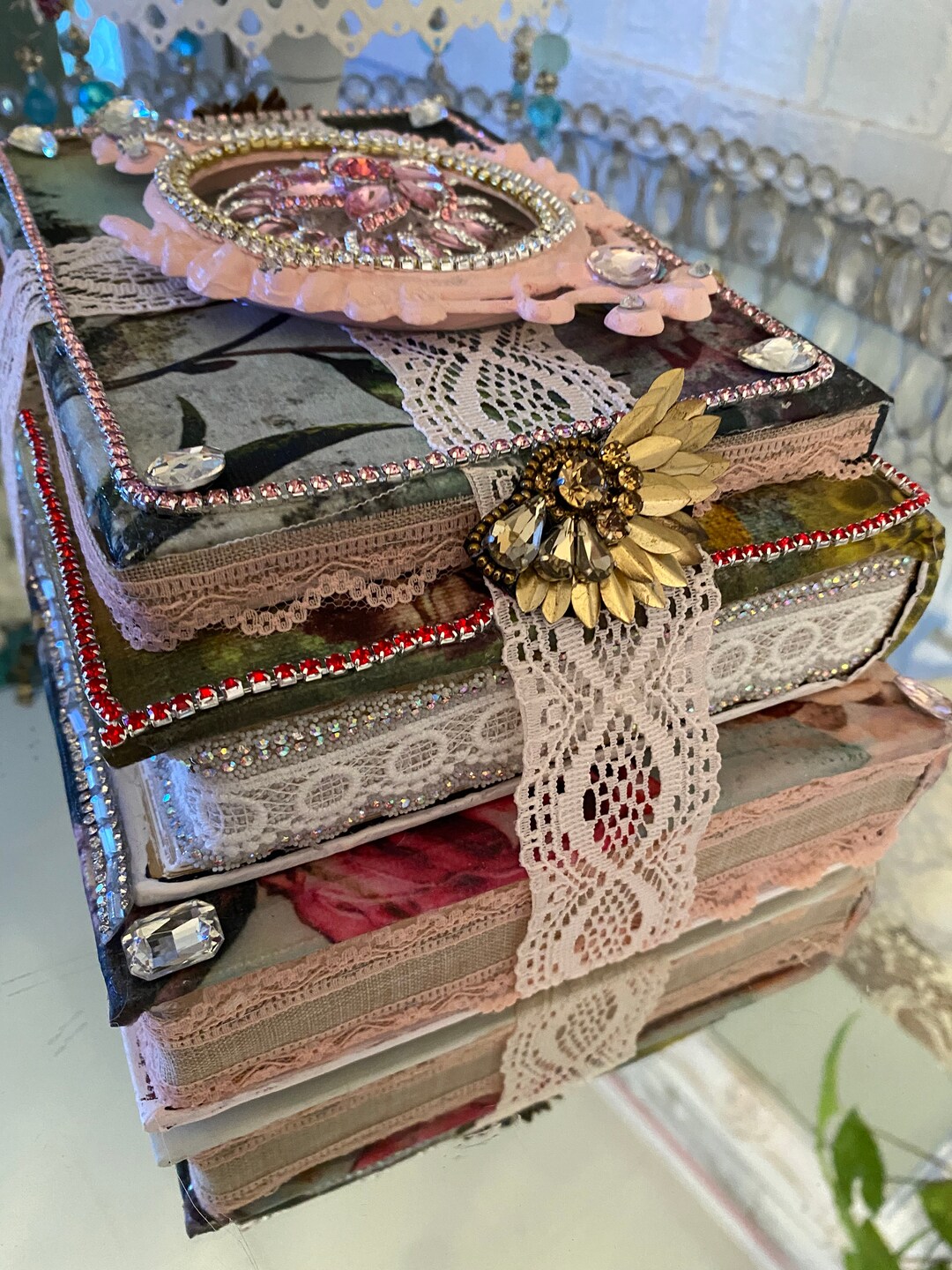 A Bohemian Style Bookstack, With Jewels, Table Decor, Books - Etsy