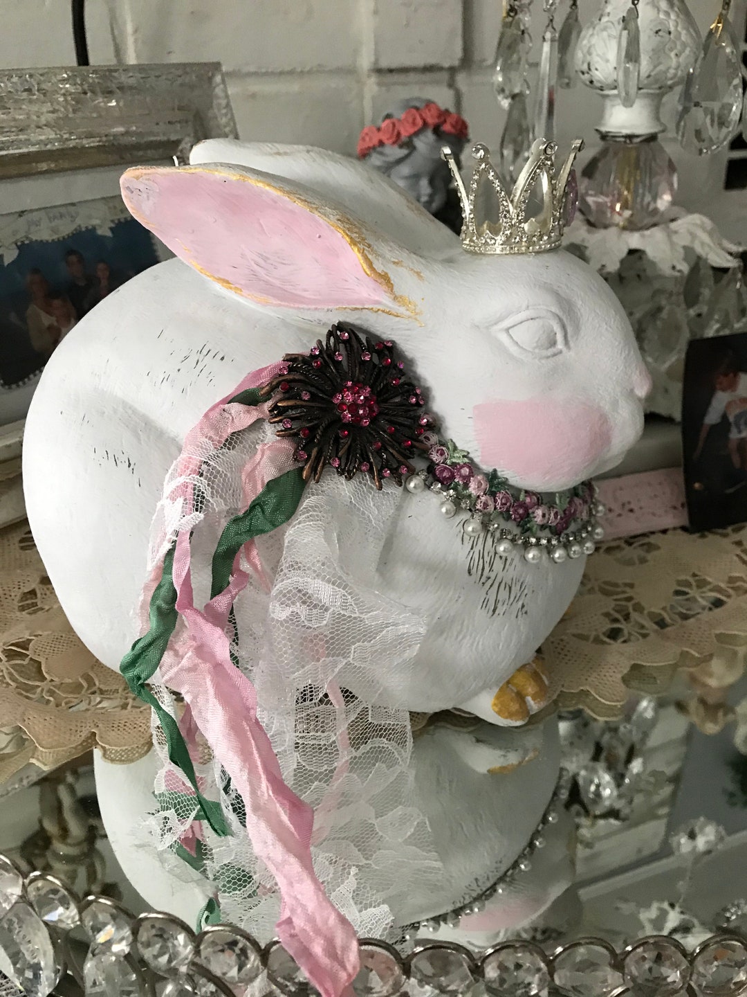 Adorable Bunny Rabbit, Shabby Style, Nursery Decor, Jeweled Rabbit Set ...