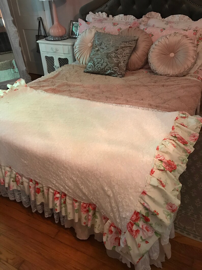 Handmade lace tattered ruffled blanket roses bed skirt | Etsy