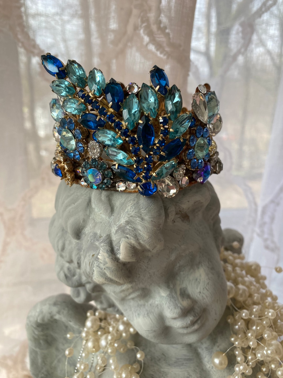 Sparkly 4” Crystal Rusty Metal Crown, Crown Statue, Vintage Jewels - Etsy