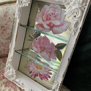 Vintage Shabby Shadow Box, Wall Shelf, Beveled Glass Shelves, White Distressed, Flowers - Etsy