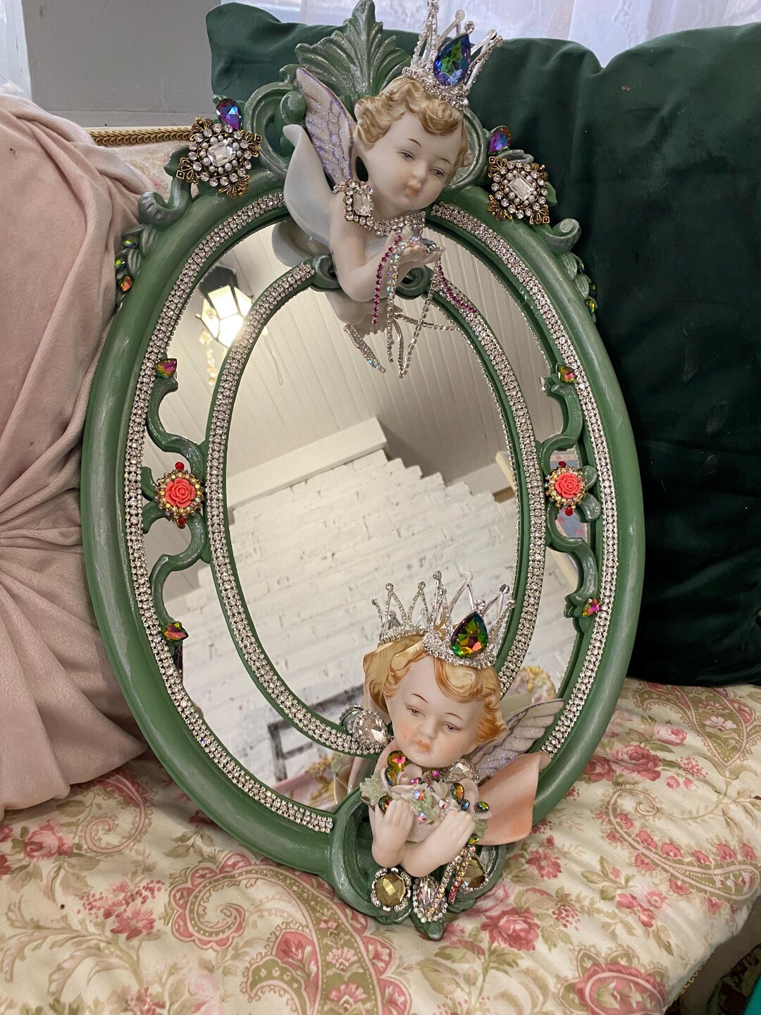 A Vintage Crowned Norcrest Angel Wall Mirror, Vintage Baroque Mirror ...