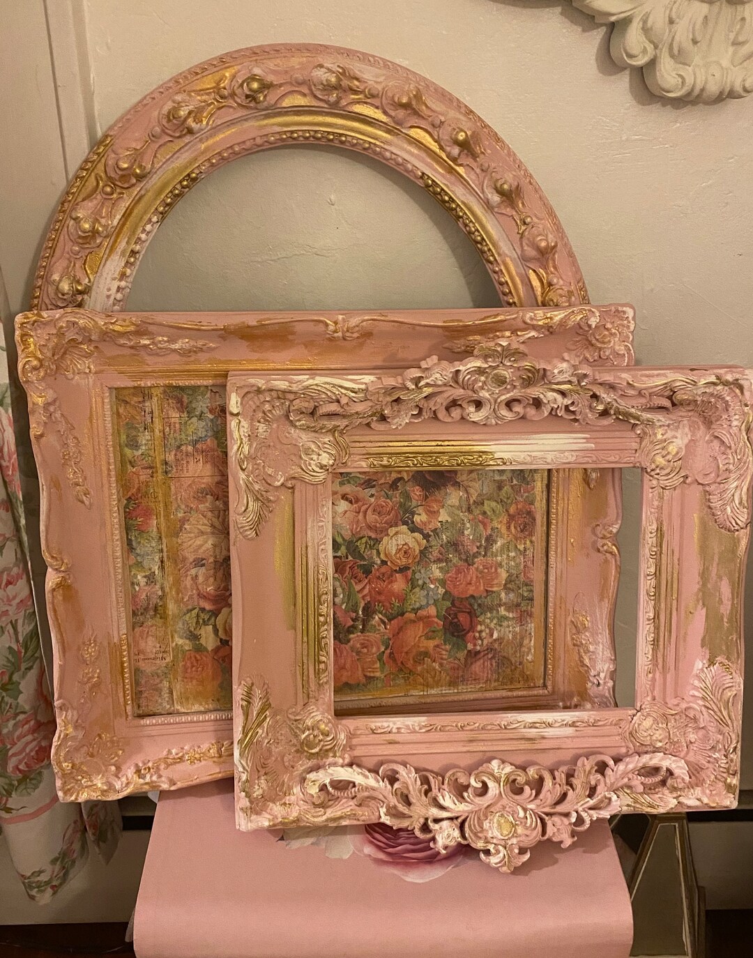 Shabby 3 Vintage Wall Frames, Baroque Wall Hangings, Vintage Pink - Etsy