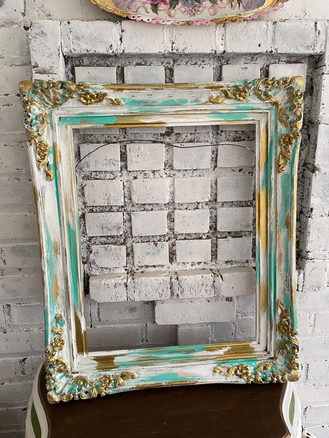 Antique Baroque Open Wall Frame: Aqua, Gold & White Shabby Chic Decor ...