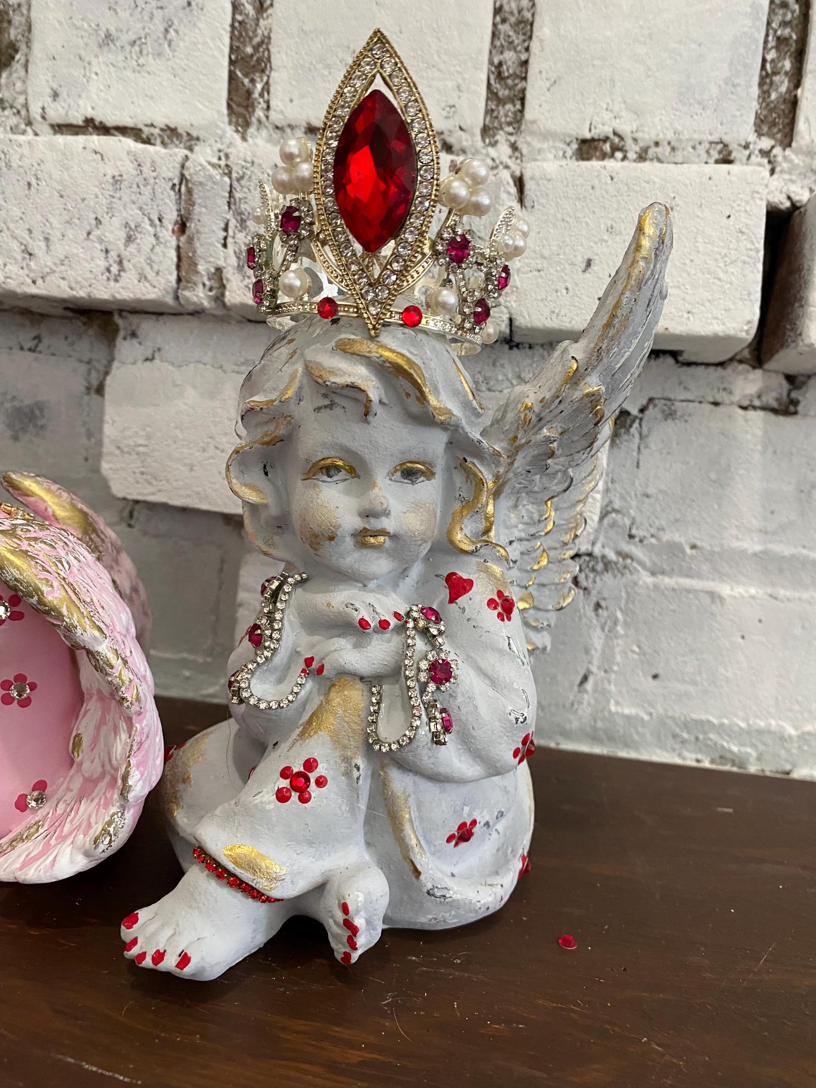 Crowned Cherub Figurine: Pink or Gray, Rhinestone Nursery Decor - Etsy