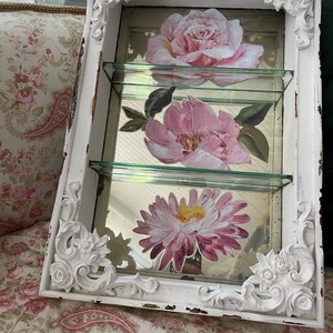 Vintage Shabby Shadow Box, Wall Shelf, Beveled Glass Shelves, White Distressed, Flowers - Etsy