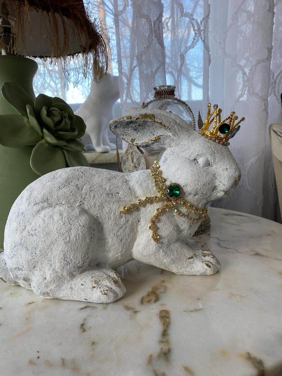 A Adorable Crowned Rabbit Statue, Easter Decoration, Porch Decor ...