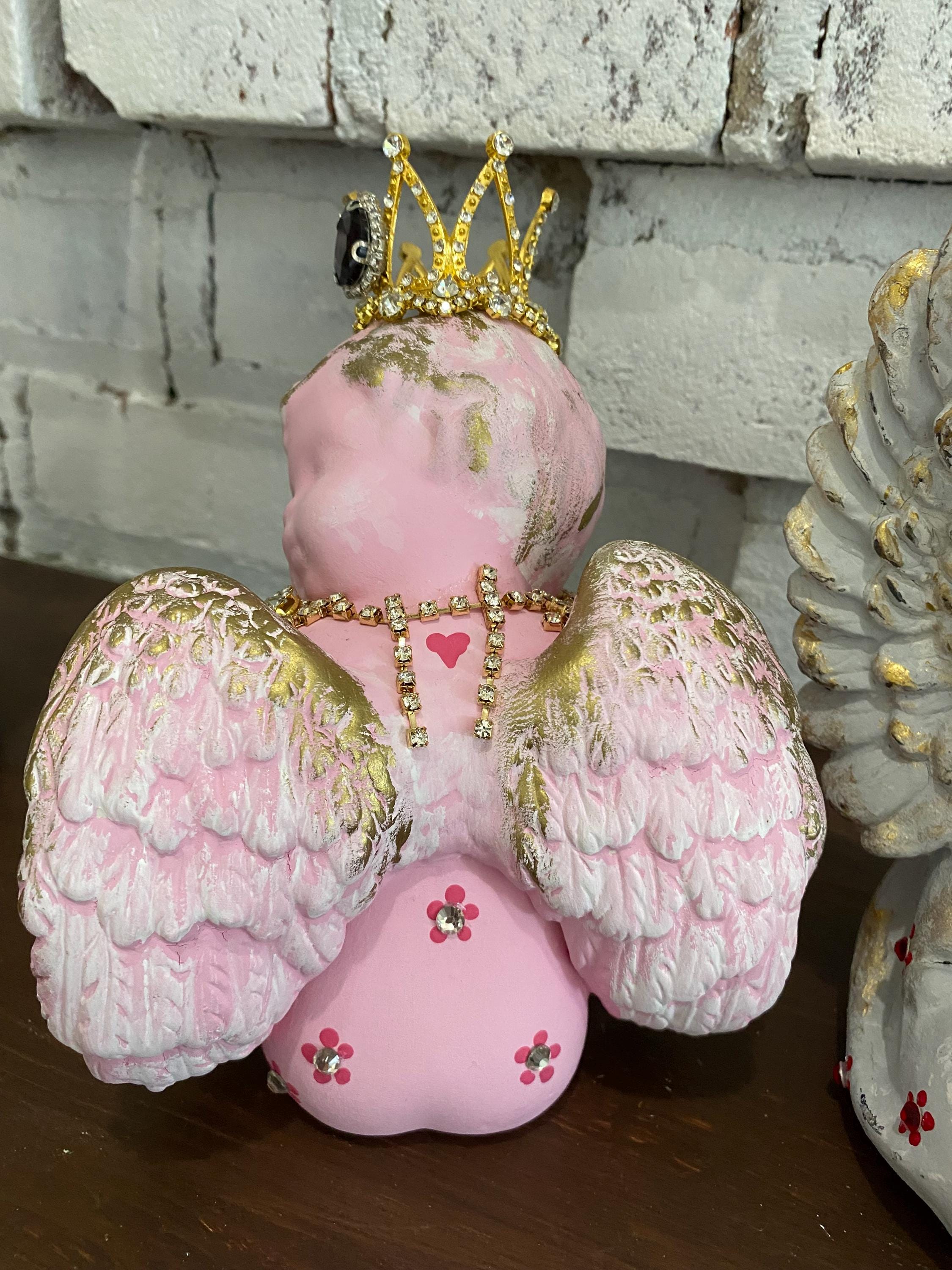 Crowned Cherub Figurine: Pink or Gray, Rhinestone Nursery Decor - Etsy