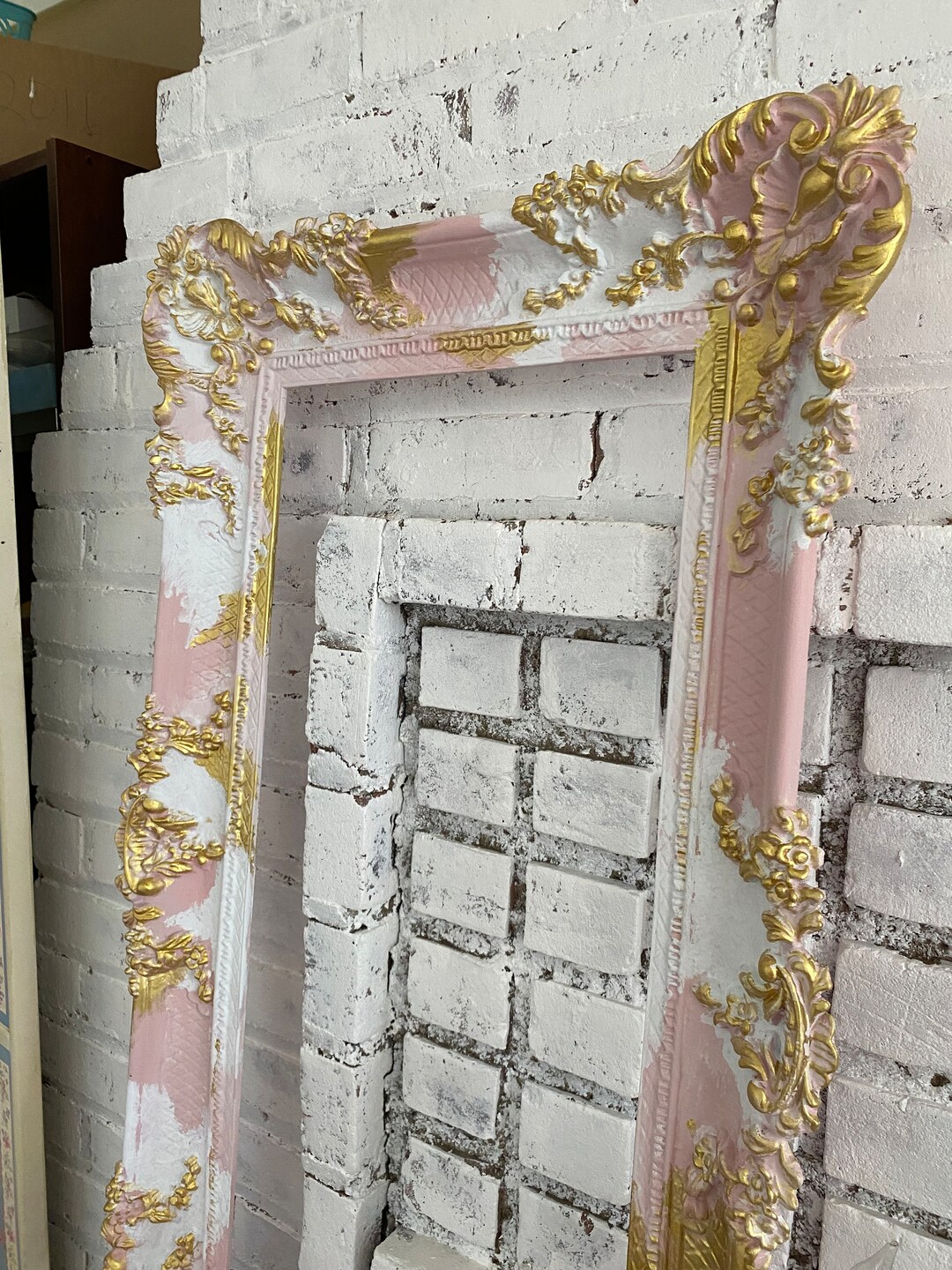 A Large 36 X 21 Vintage Baroque Frame, a Pink and Gold and White ...
