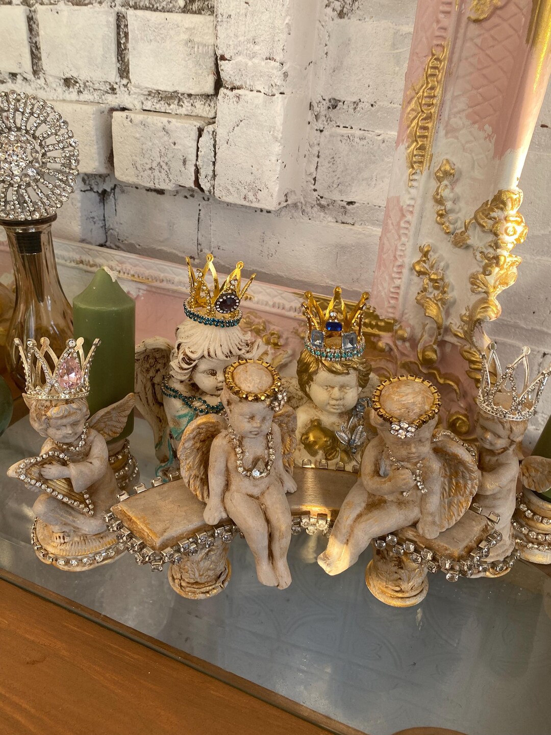 6 Small Crowned Cherub Collection, Cherub Candle Holder, Cherub Shelf ...