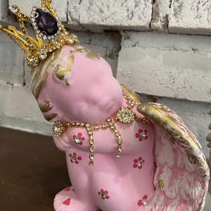 Crowned Cherub Figurine: Pink or Gray, Rhinestone Nursery Decor - Etsy