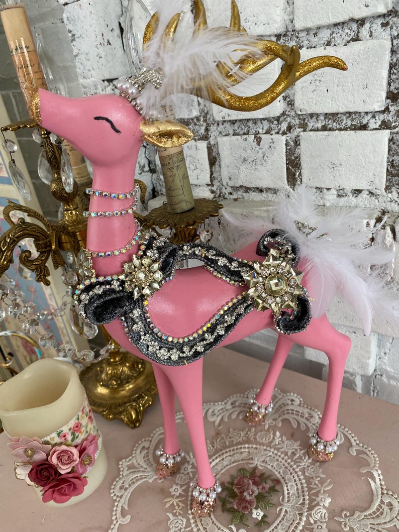 A Large Elegant Deer, Crowned Deer, Feathers, Rhinestones, Holiday ...
