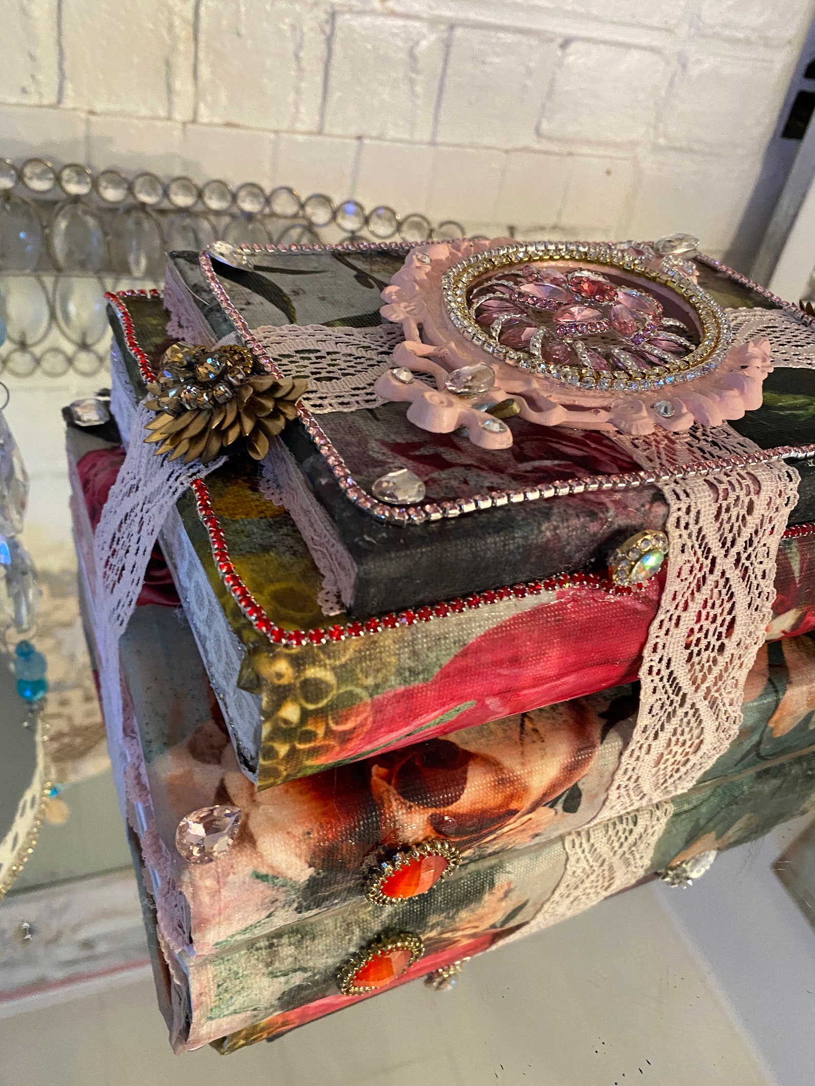 A Bohemian Style Bookstack, With Jewels, Table Decor, Books - Etsy