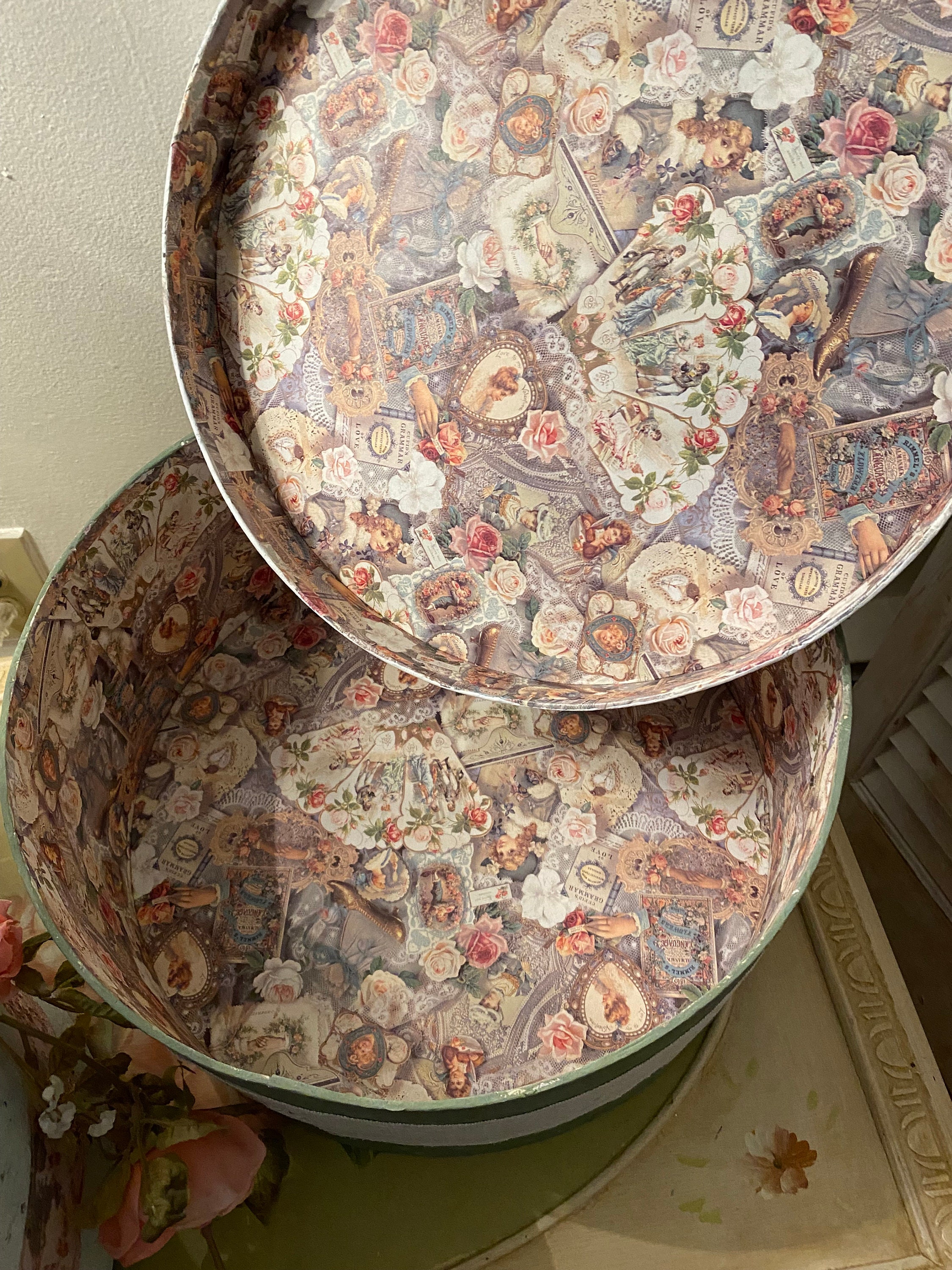 3 Piece Shabby Storage Boxes, Lace and Roses, Distressed, - Etsy
