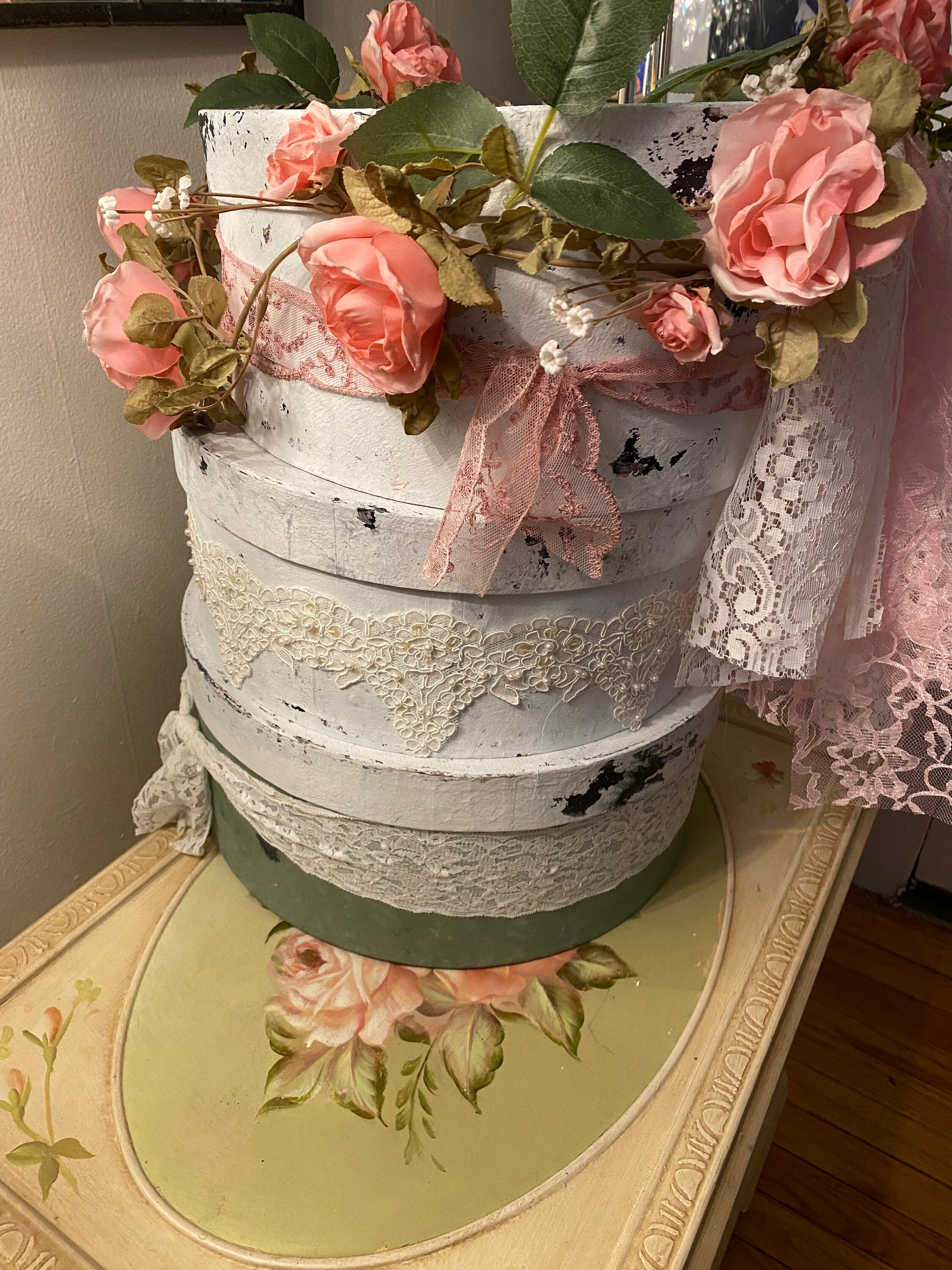 3 Piece Shabby Storage Boxes, Lace and Roses, Distressed, - Etsy