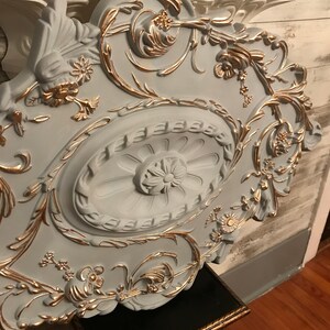A Large Baroque Ceiling Medallion, Liquid Gold, Light Gray Rococo ...
