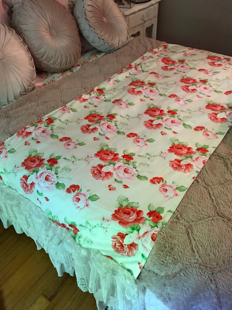 Handmade lace tattered ruffled blanket roses bed skirt | Etsy