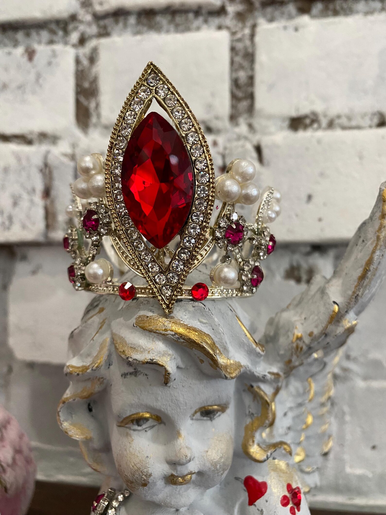 Crowned Cherub Figurine: Pink or Gray, Rhinestone Nursery Decor - Etsy