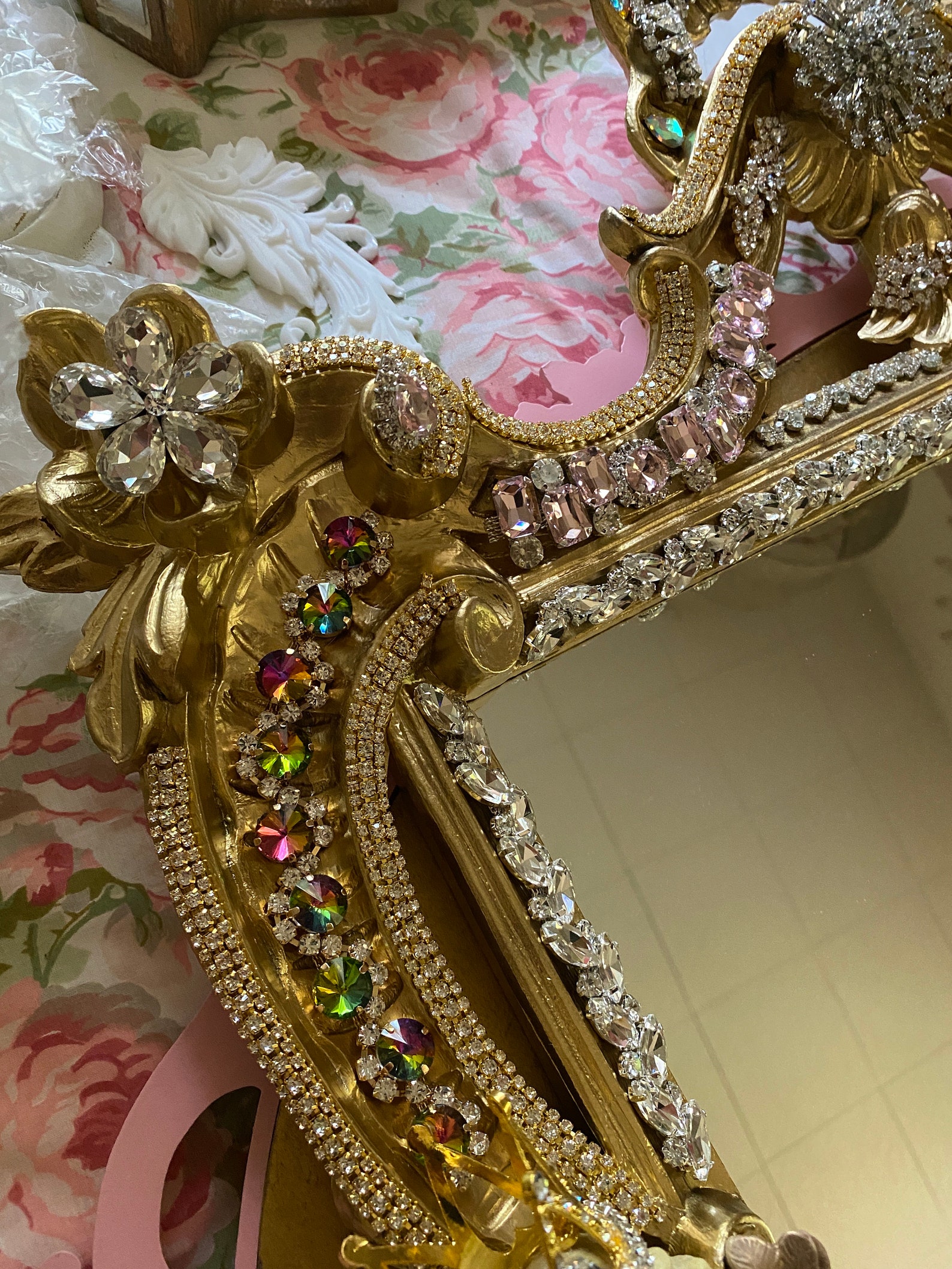 Vintage Rhinestone Princess Mirror: Crowned Norcrest Angels, Gold ...
