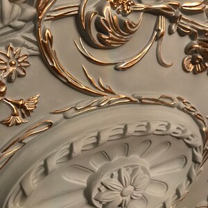 A Large Baroque Ceiling Medallion, Liquid Gold, Light Gray Rococo ...