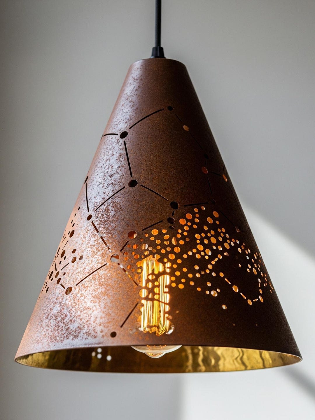 Constellation Pendant Light, Rustic Rust Patina Metal Cone Lamp ...
