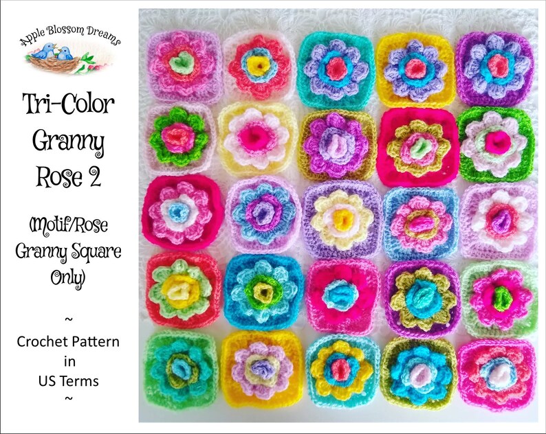 Tri-color Granny Rose 2 motif Only Crochet Pattern - Etsy