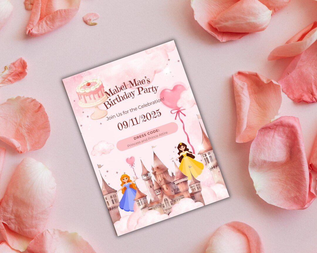 Custom Princess Birthday Invitation — Editable Fairytale Castle Design ...