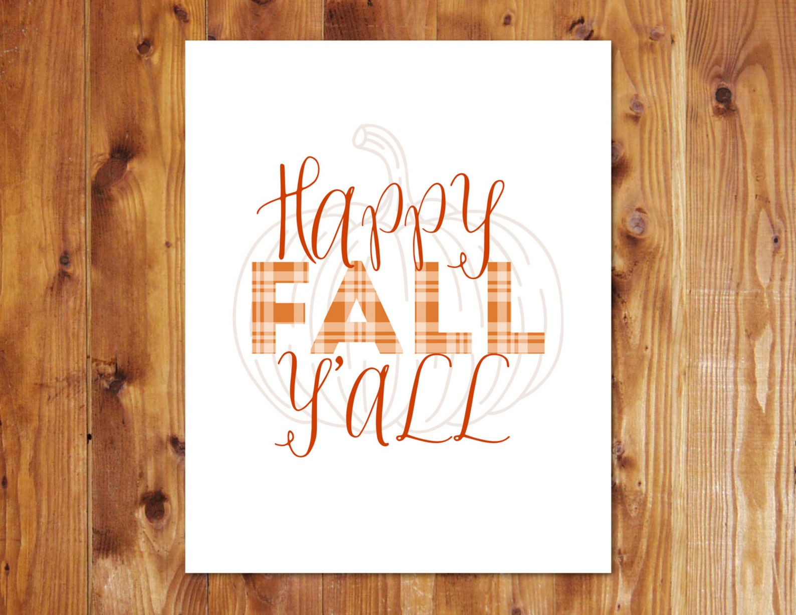 Fall Printable 8x10-happy Fall Y'all Pumpkin Plaid-digital Item - Etsy