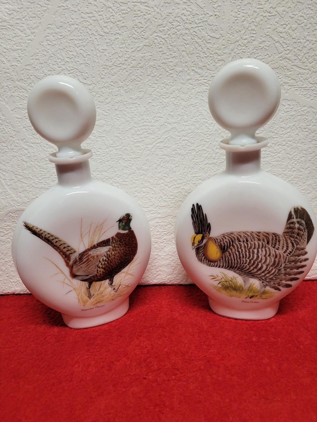 1959 Vintage Milk Glass Pheasant and Prairie Chicken Decanter Set - Etsy