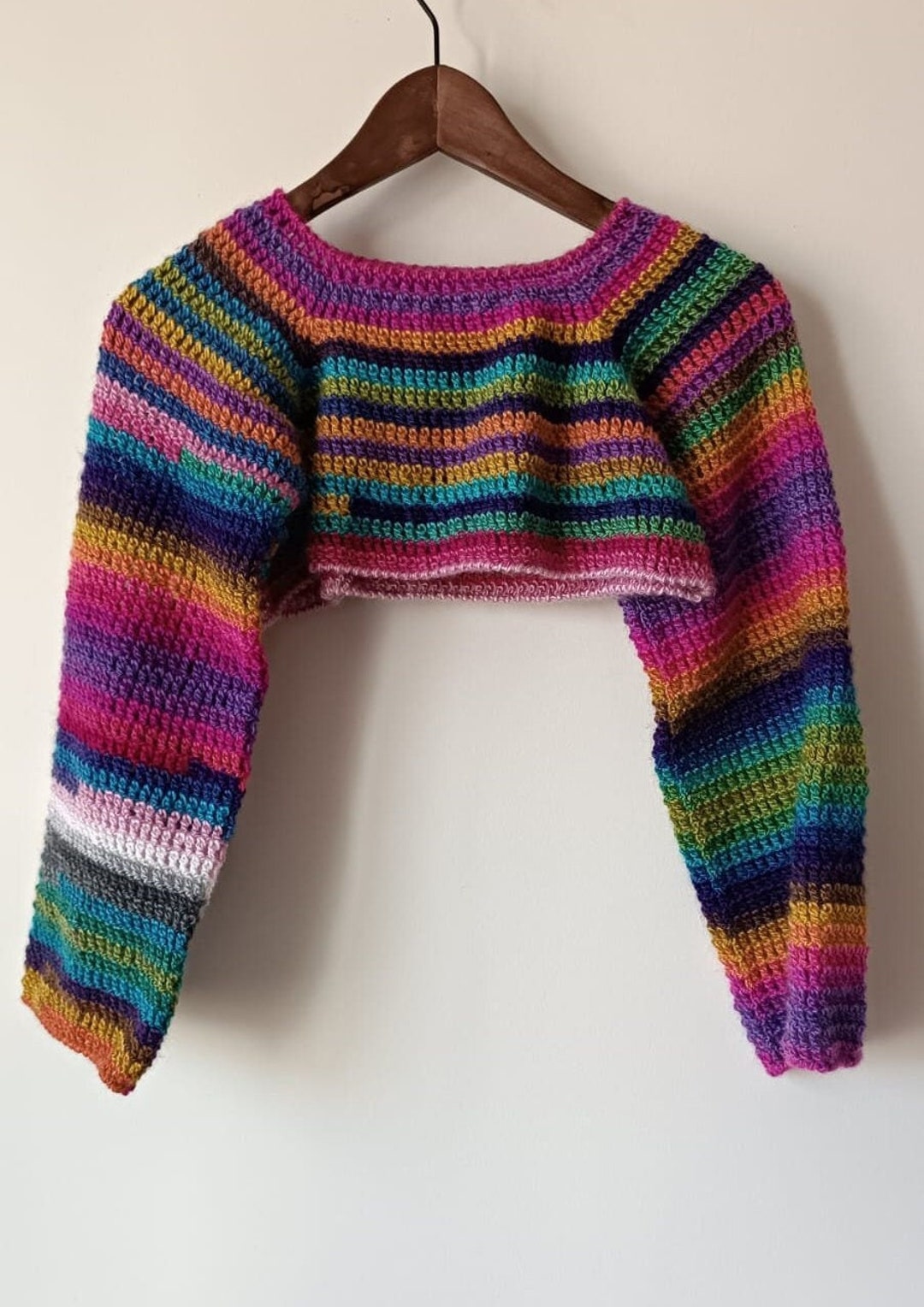 Y2K Crocheted Knitted Mesh Crop Top Long Sleeves Shrug Top ,retro ...