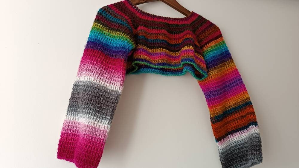 Y2K Crocheted Knitted Shrug Top ,retro Handmade, Unique, Festival Mesh ...