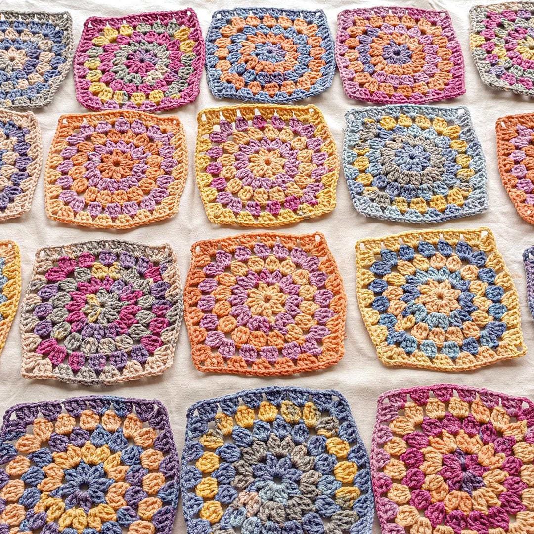 Granny Square Unassembled Set of 16, Crocheted Granny Squares for Sale ...