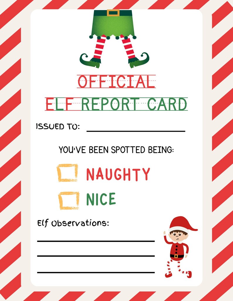 Elf Report Card Printable | Naughty or Nice Elf on the Shelf Letter ...