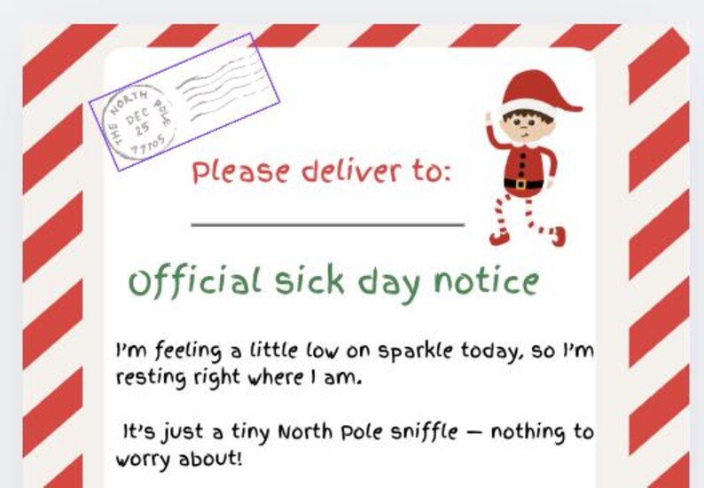 Elf SICK DAY Notice (printable PDF) - Etsy