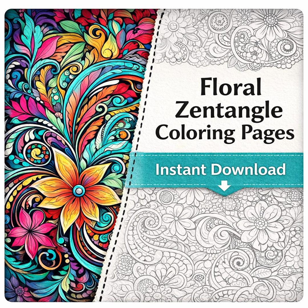 Floral Tangle Coloring Pages | Zentangle Flower Art | Relaxing ...