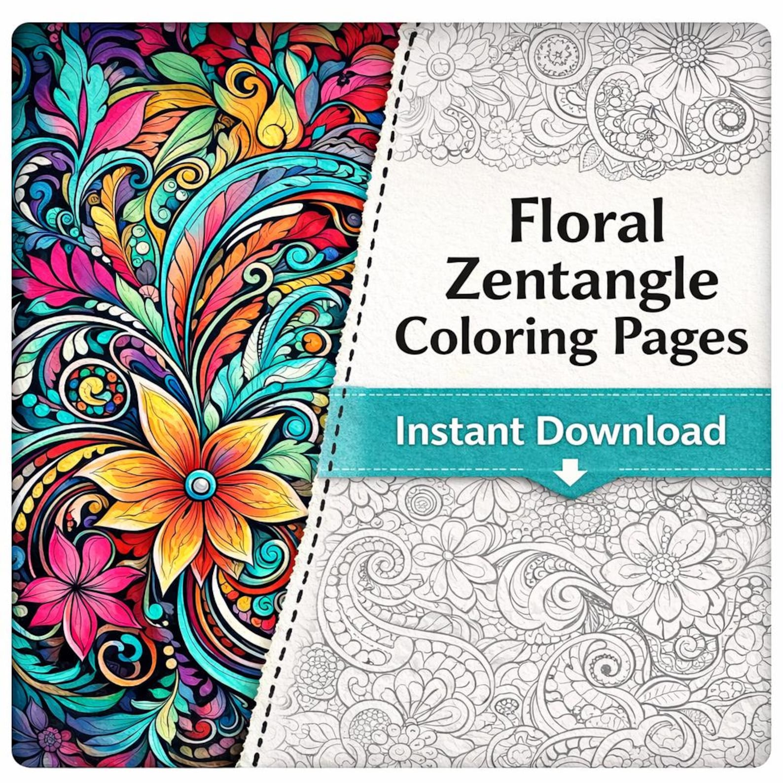 Floral Tangle Coloring Pages | Zentangle Flower Art | Relaxing ...