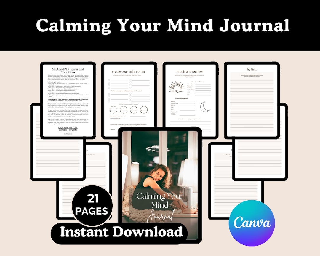 Calming Your Mind Journal | Stress Relief & Meditation Planner (PLR/MRR ...
