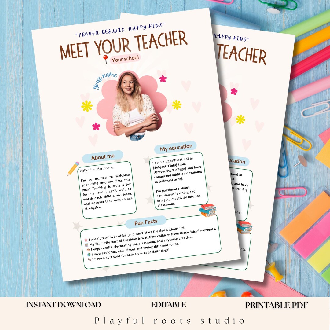 Meet the Teacher Printable Flyer | Teacher Info Sheet | Teacher Meet ...